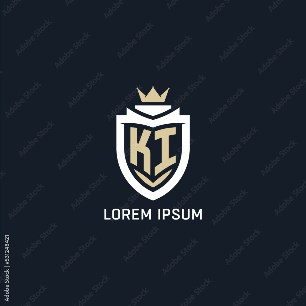 Initial letter KI shield and crown logo style, esport team logo design ...