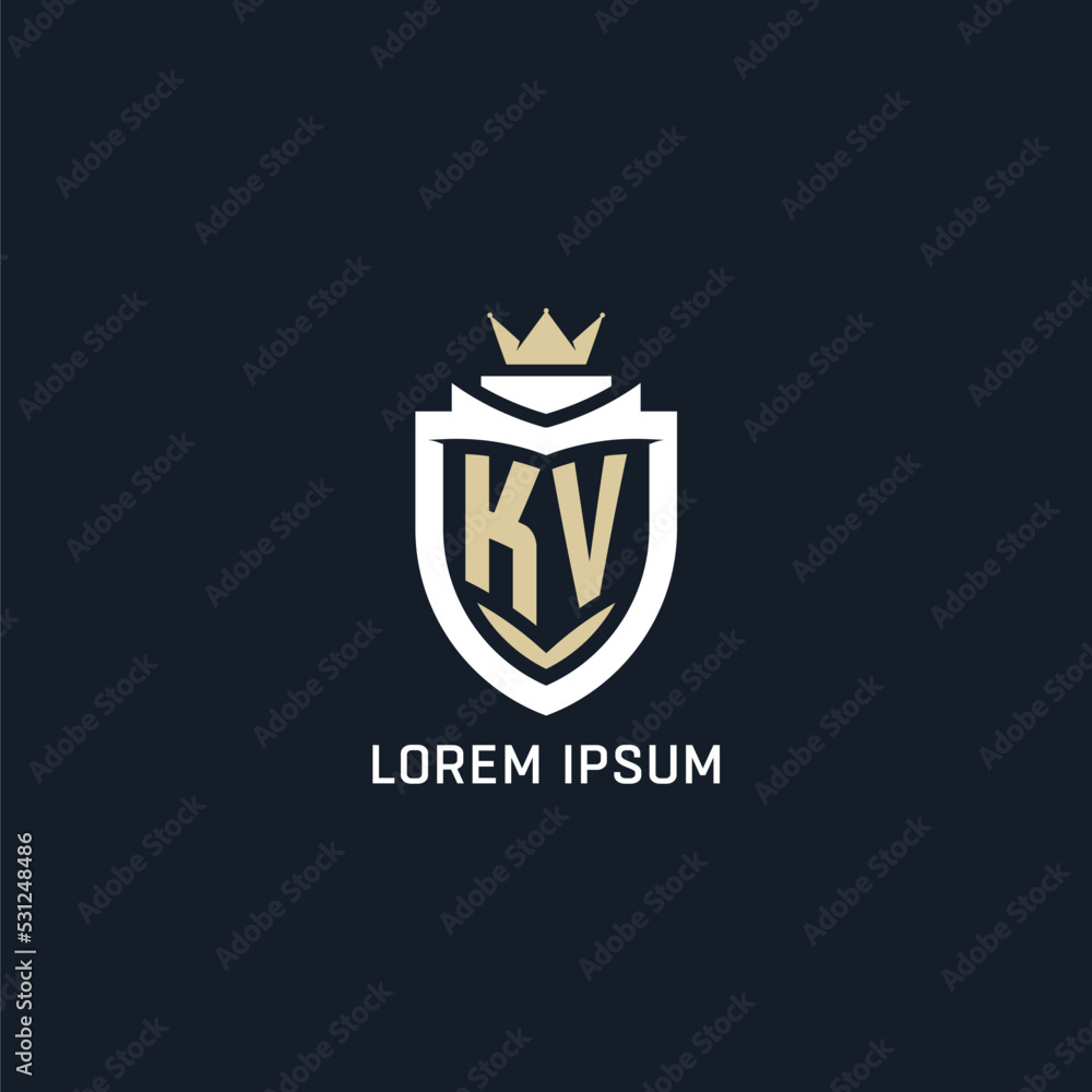 Initial letter KV shield and crown logo style, esport team logo design ...