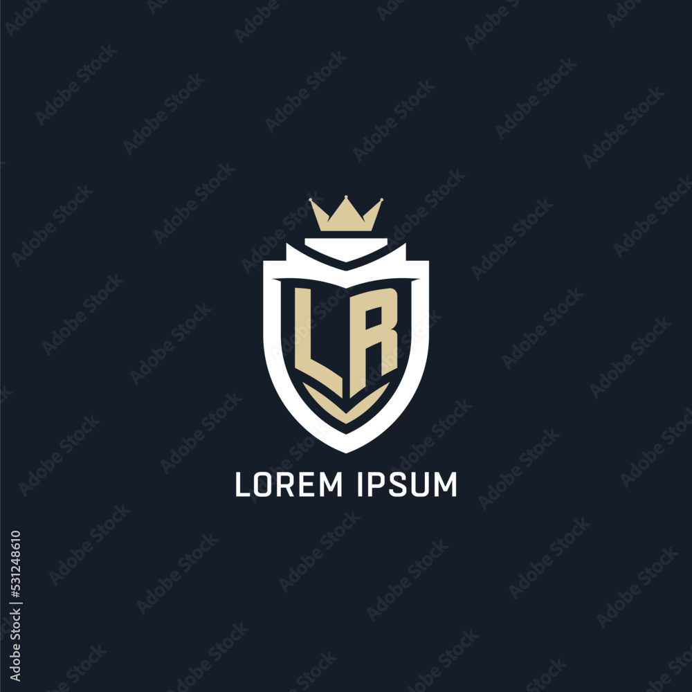 Initial letter LR shield and crown logo style, esport team logo design ...