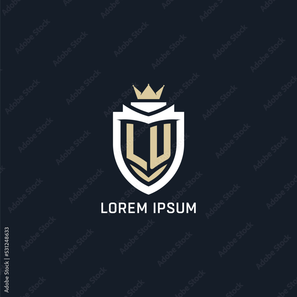 Initial letter LU shield and crown logo style, esport team logo design ...