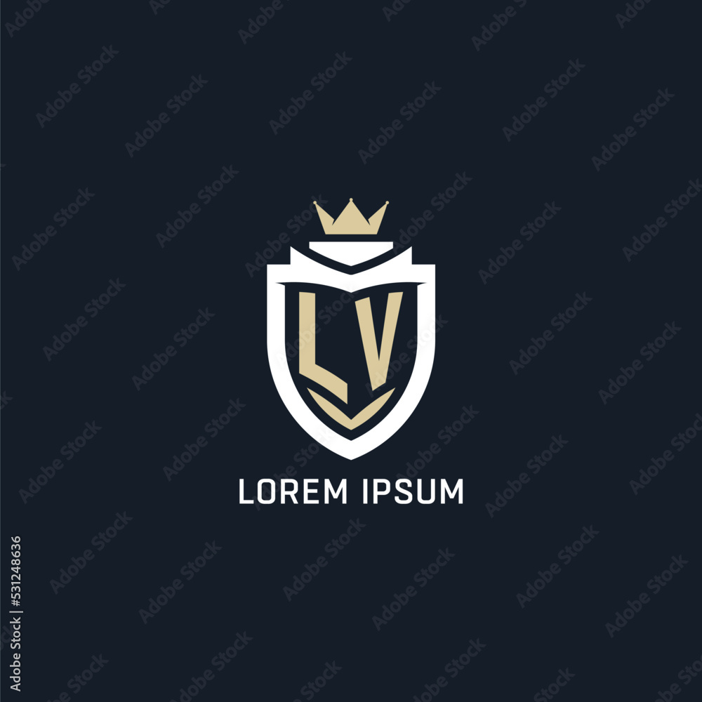 Initial letter LV shield and crown logo style, esport team logo design ...