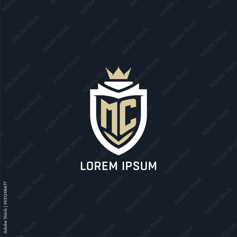 Initial letter MC shield and crown logo style, esport team logo design ...