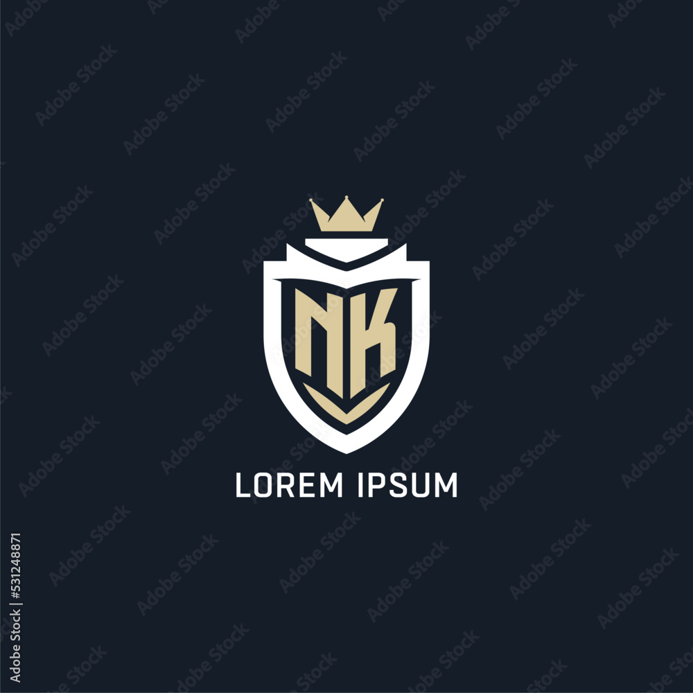 Initial letter NK shield and crown logo style, esport team logo design ...