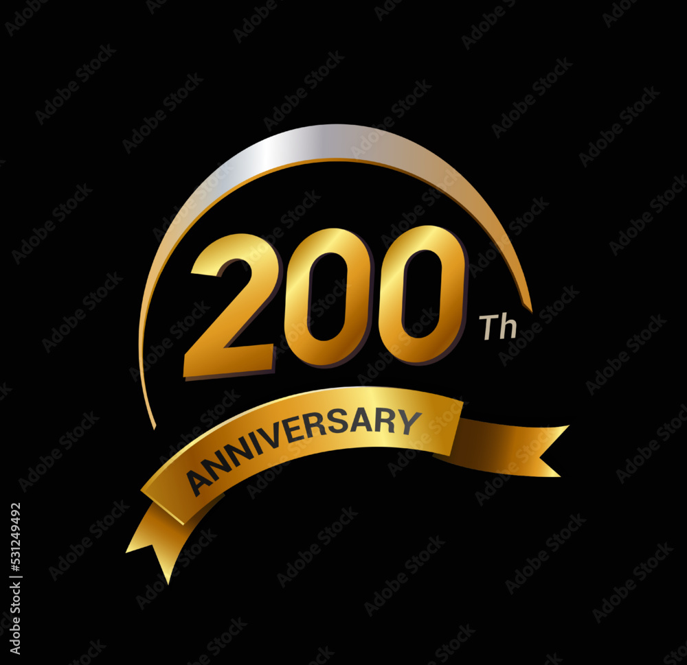200 years golden with swoosh anniversary logo celebration Stock Vector ...