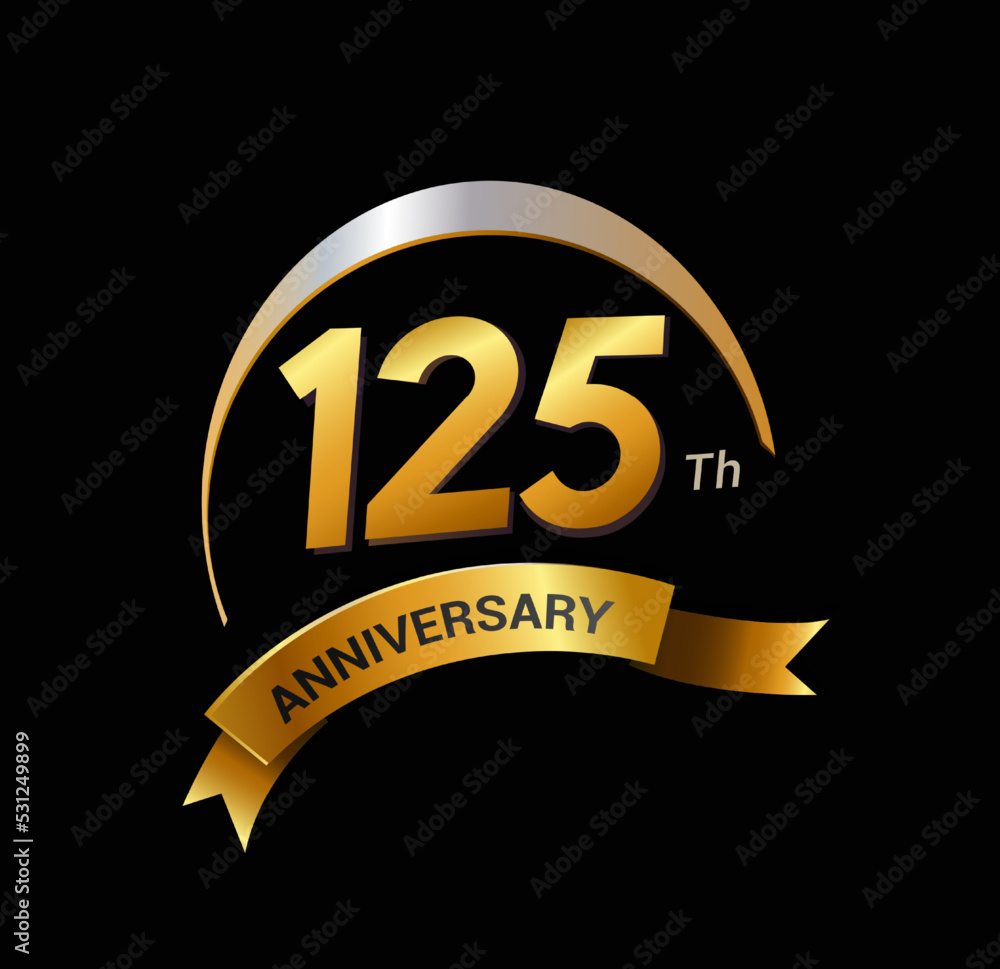 125 years golden with swoosh anniversary logo celebration Stock Vector ...
