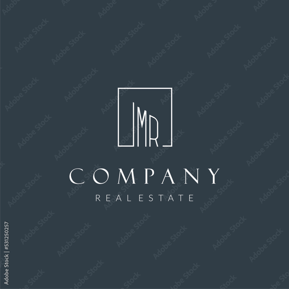 Initial letter MR logo for real estate company with square line style ...