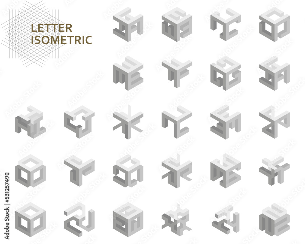 Set of A-Z isometric letter + editable grid to create your own design ...
