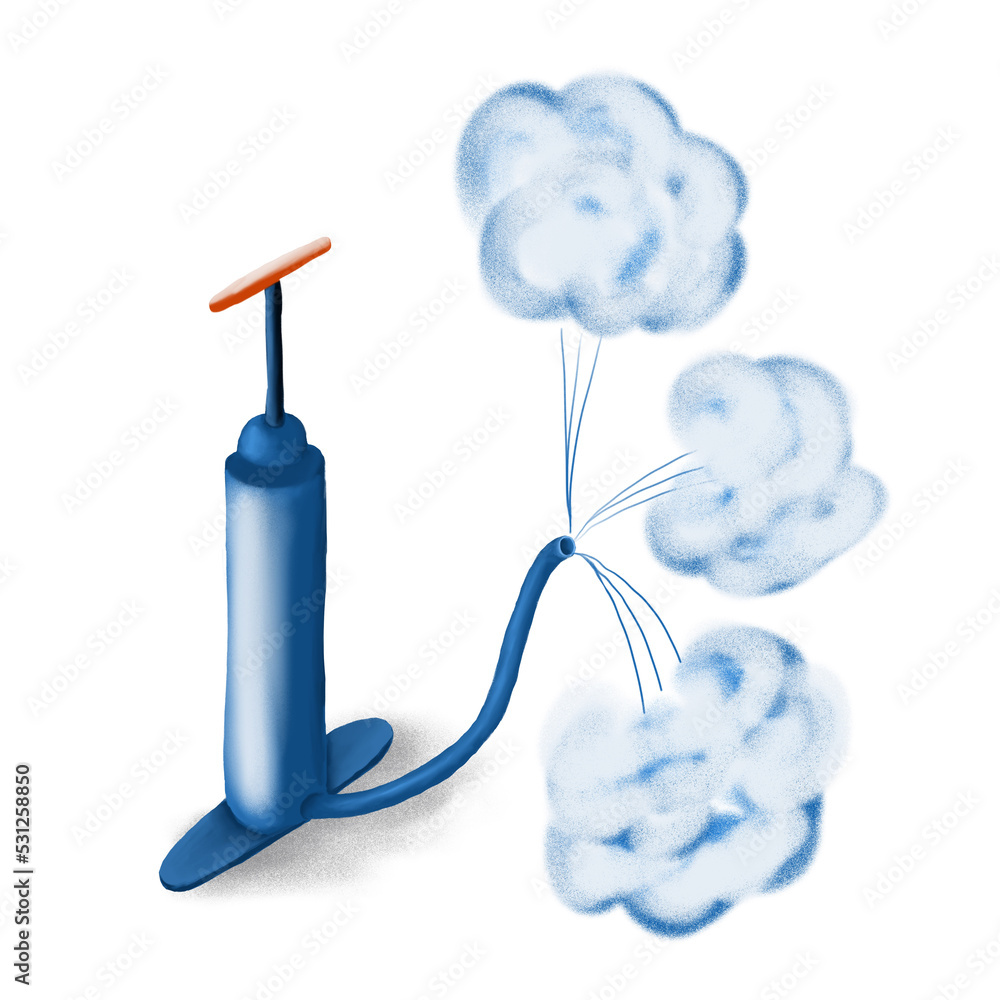 Watercolor hand drawn illustration of cartoon hand bicycle pump with ...