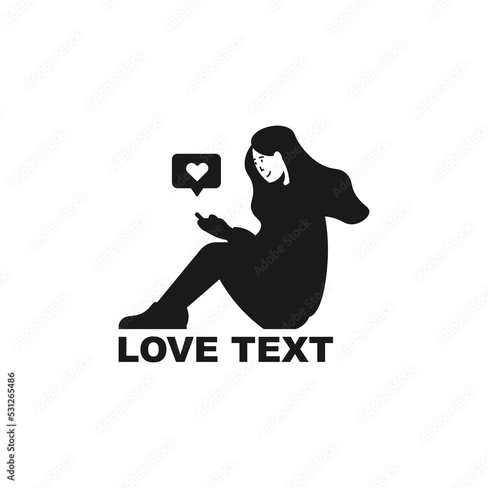 Girl texting logo. Messaging app icon, sign or symbol. Simple black ...