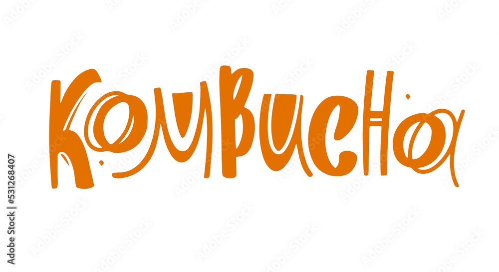 Kombucha vector hand written lettering, original calligraphy. Healthy ...