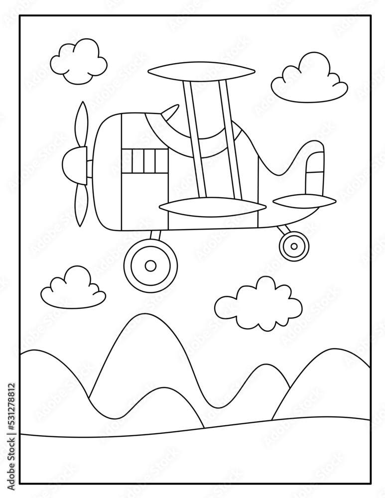 Aircraft coloring pages for kids Stock Vector | Adobe Stock