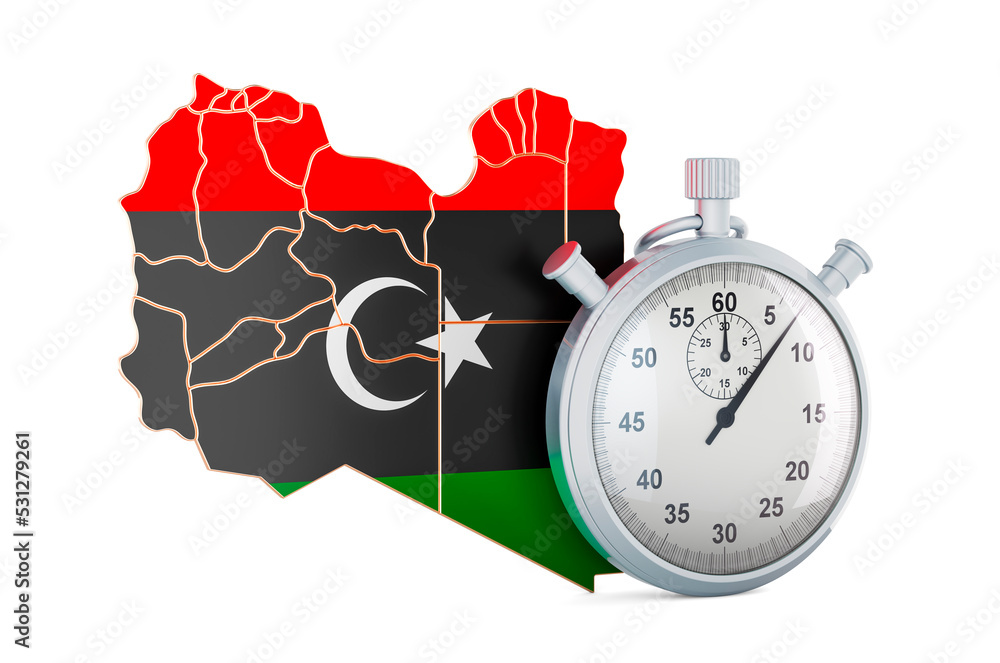 Libyan map with stopwatch, 3D rendering Stock Illustration | Adobe Stock