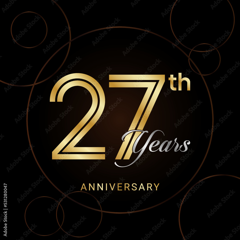 27th Anniversary Celebration with golden text, Golden anniversary ...