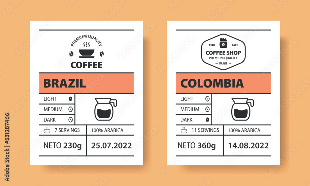 Coffee product label design. Vintage packaging tag. Roasted caffeine ...