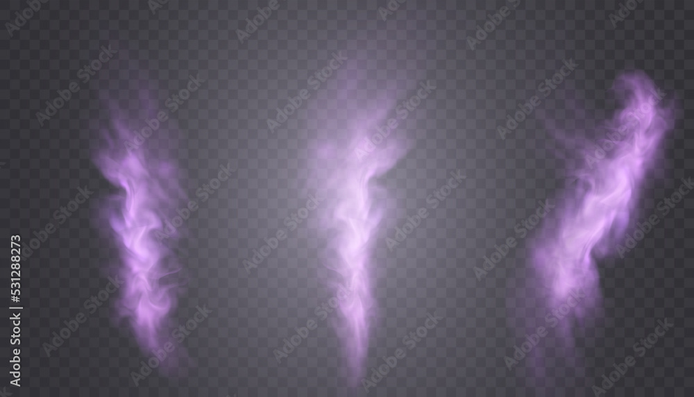 Purple smoke on a transparent background.Hookah smoke, poisonous gas ...