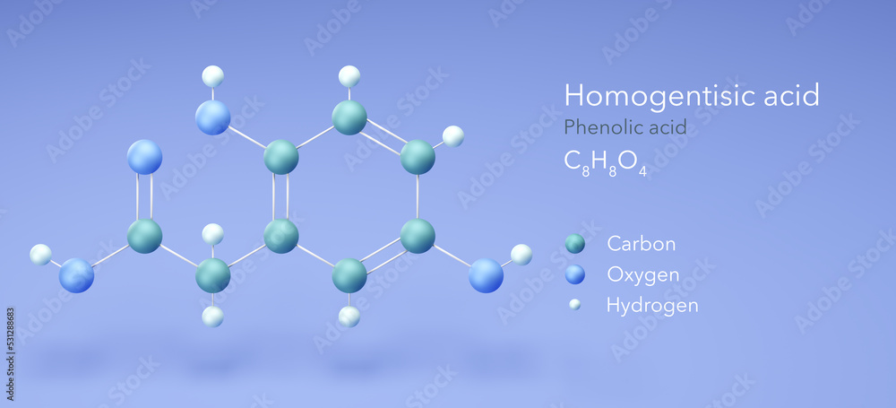 homogentisic acid, molecular structures, phenolic acid, 3d model ...