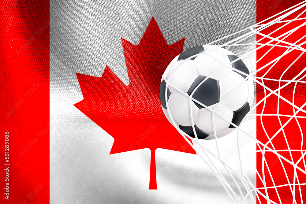 FIFA World Cup 2022, Canada National flag with a soccer ball in net ...
