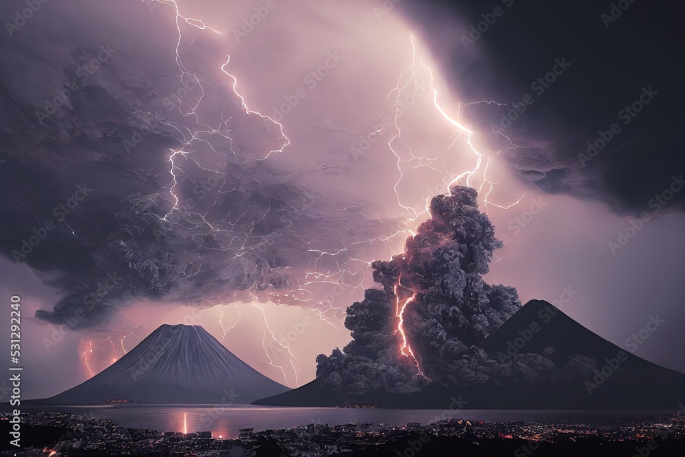 An illustration of the Sakurajima Dirty Thunderstorms in Japan ...