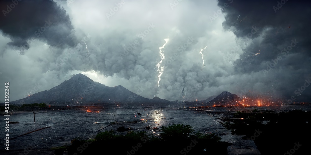 An illustration of the Sakurajima Dirty Thunderstorms in Japan ...