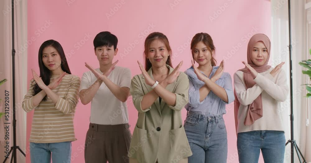 Diverse group of asia Gen z girl arm cross break the bias happy face ...