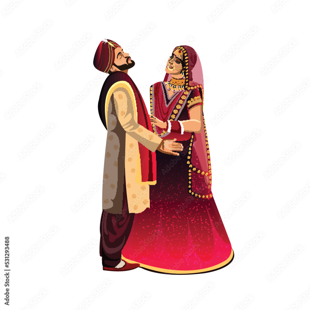 Cute cuople in indian traditional wedding couple character Stock Vector ...