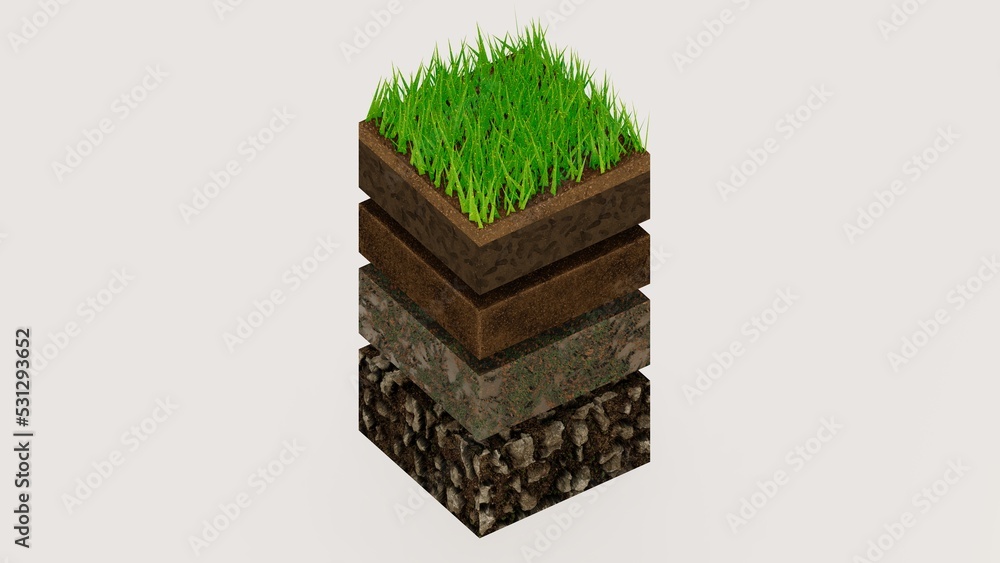 Layers of soil in environment 3d rendering isometric diagram Stock ...