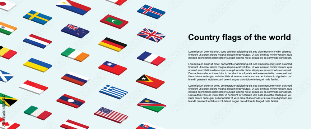 Country flags of the world banner ; North-South America, Asia, Europe ...