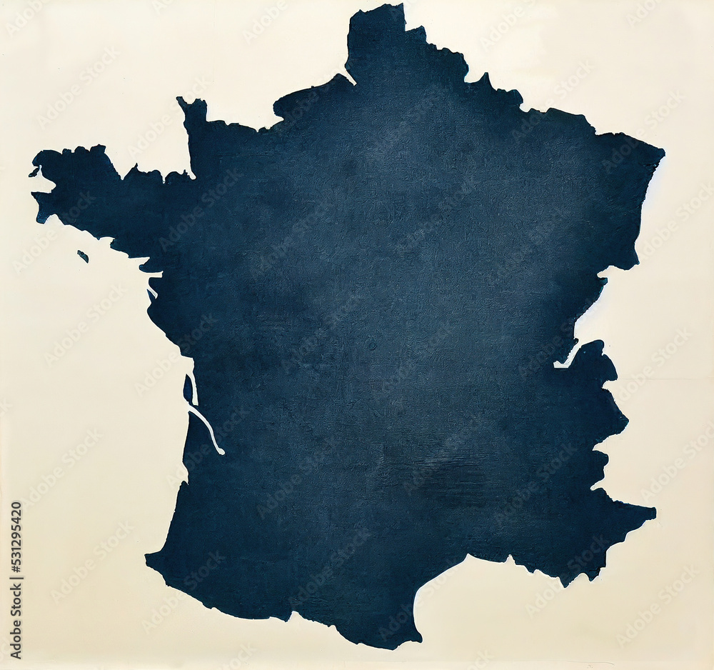 Geographical map of France, profile and filling in blue color, vintage ...