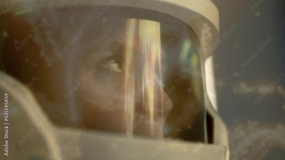 The astronaut looks through the helmet at the visualization of the ...