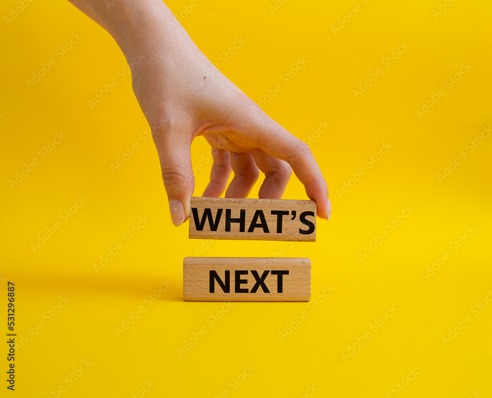 What is next symbol. Concept words What is next on wooden blocks ...