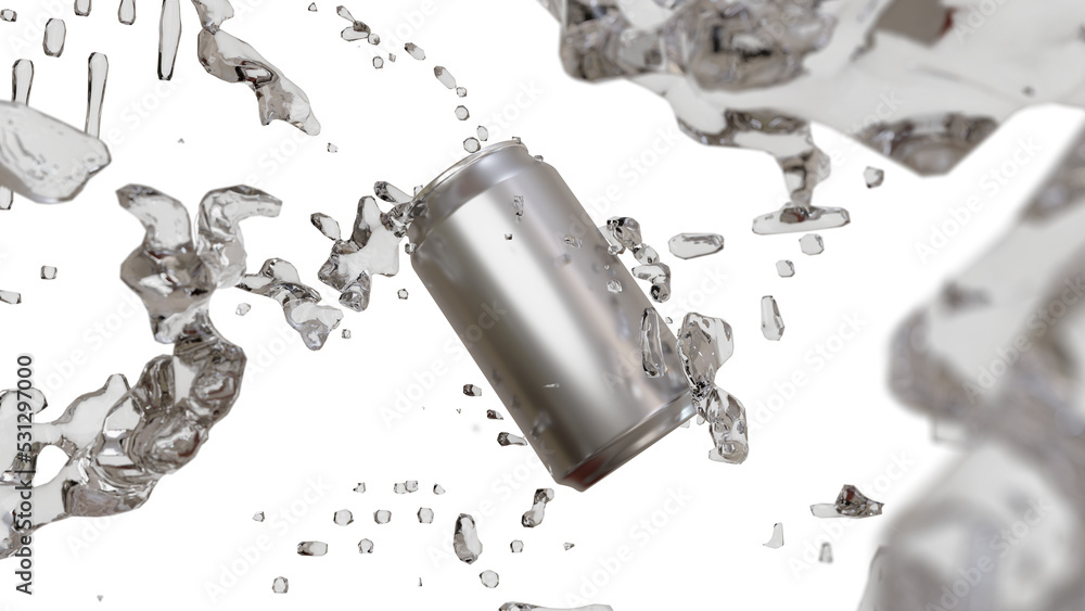 Pure water fresh splash from metallic can with 3d rendering.Visual ...
