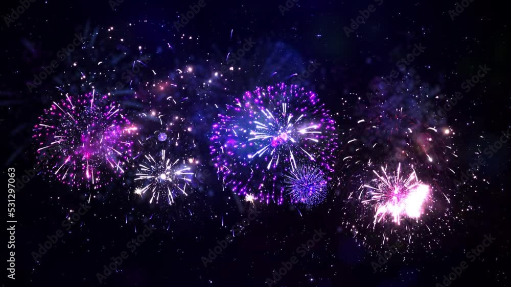 Gleams of colourful fireworks are bursting 4K. loop real fireworks ...