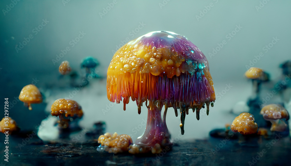 Alient plant, slime dripping mushroom, digital illustration, surreal ...
