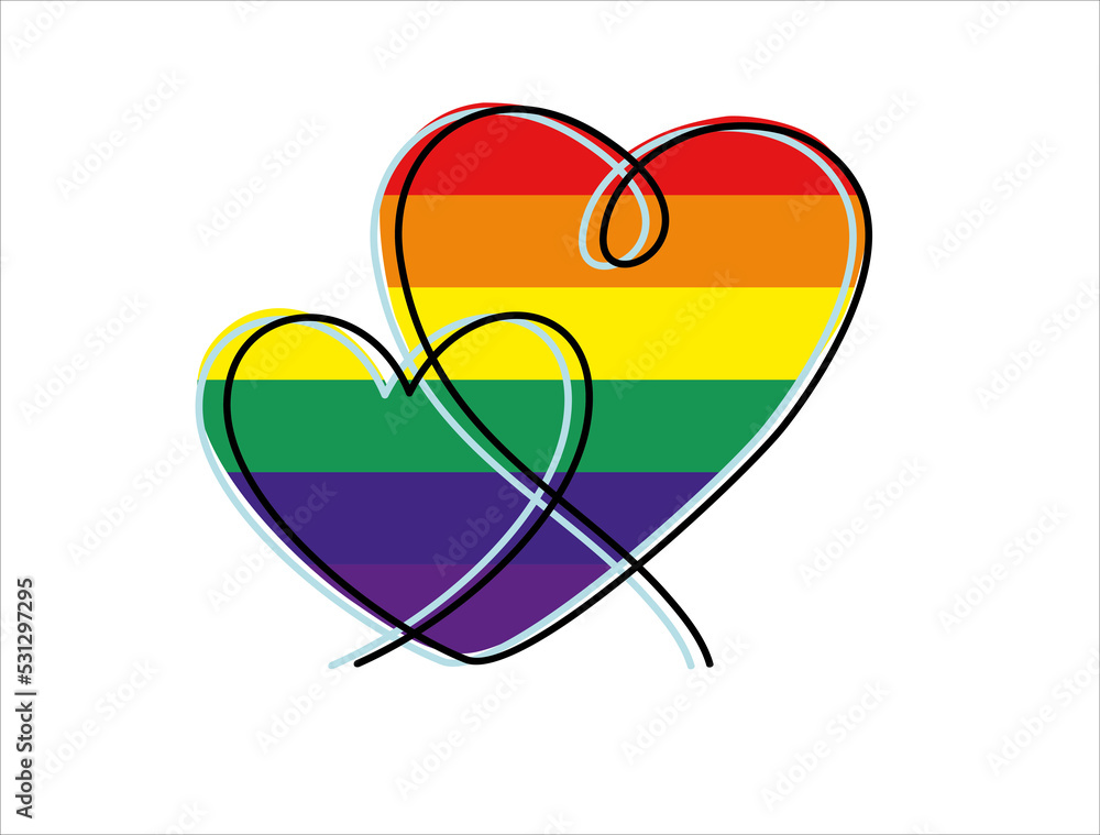 Continuous line drawing of heart with LGBT gay pride flag color Stock ...