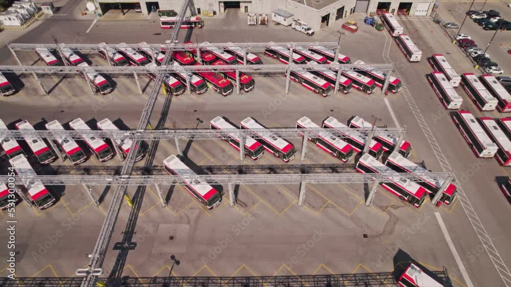 TTC buses public transit at maintenance bus bay and bus stop storage ...
