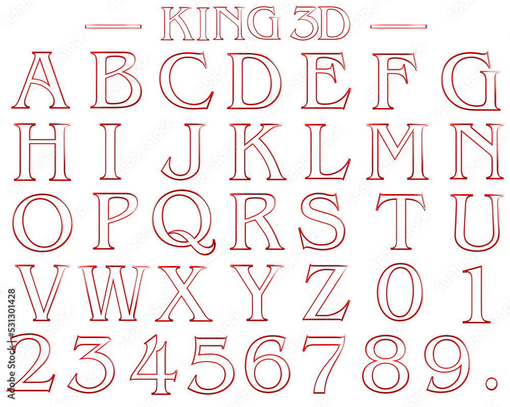 King 3d Red alphabet 3d Illustration on transparent background Stock ...