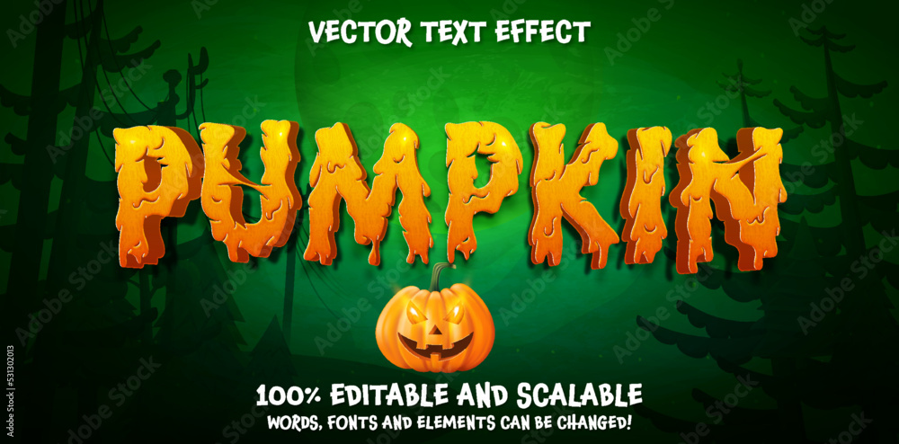 Pumpkin text effect, 3d editable halloween spooky theme style font ...