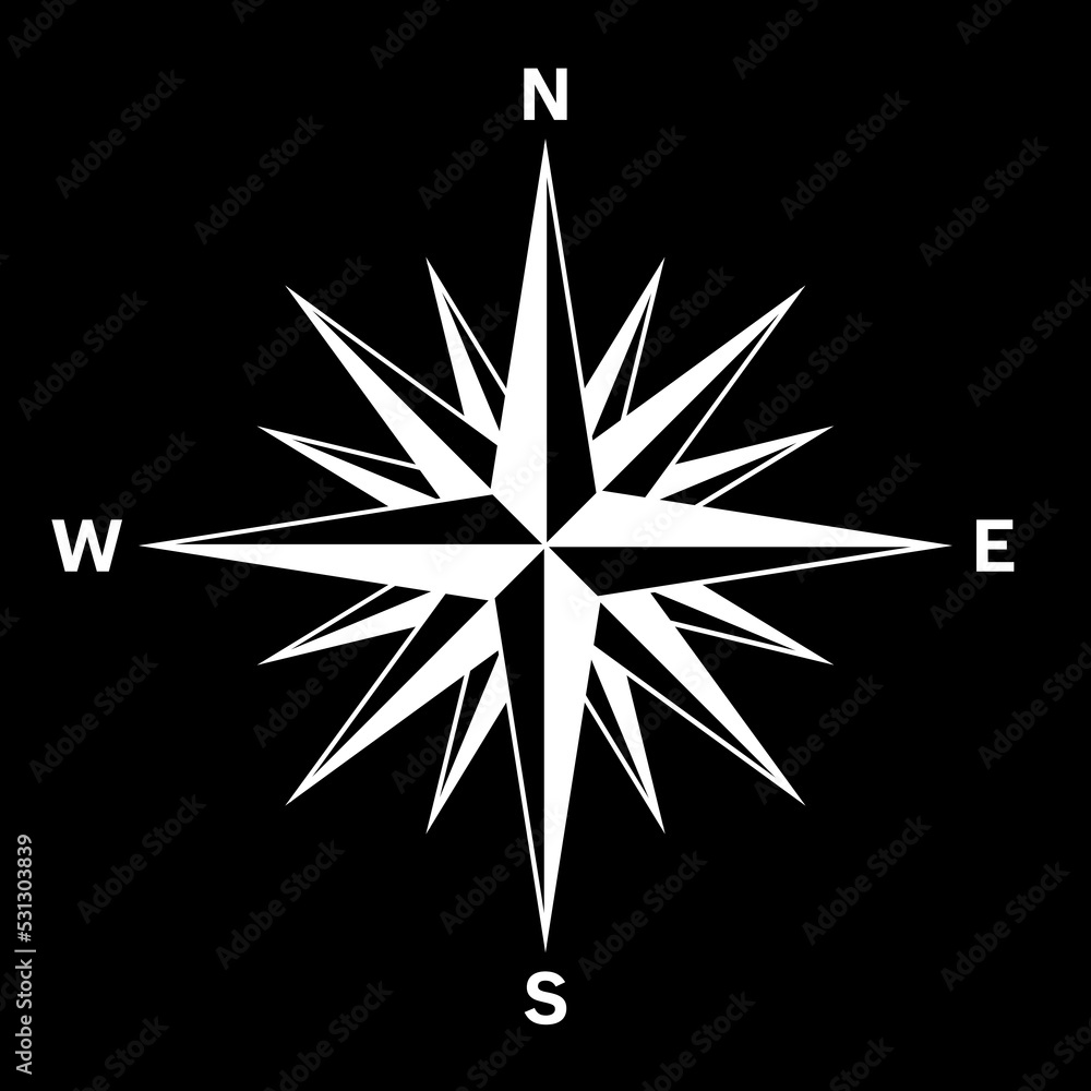 The cardinal direction (horizon side) icon. Symbol of travel and ...