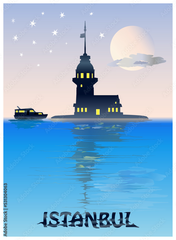 Maiden's Tower (Kiz Kulesi) at Bosphorus, Istanbul Uskudar vector ...