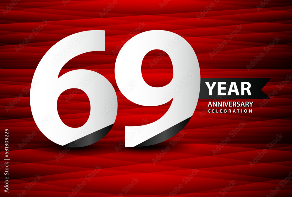 69 Year Anniversary Celebration Logo Vector On Red Background, 69 ...