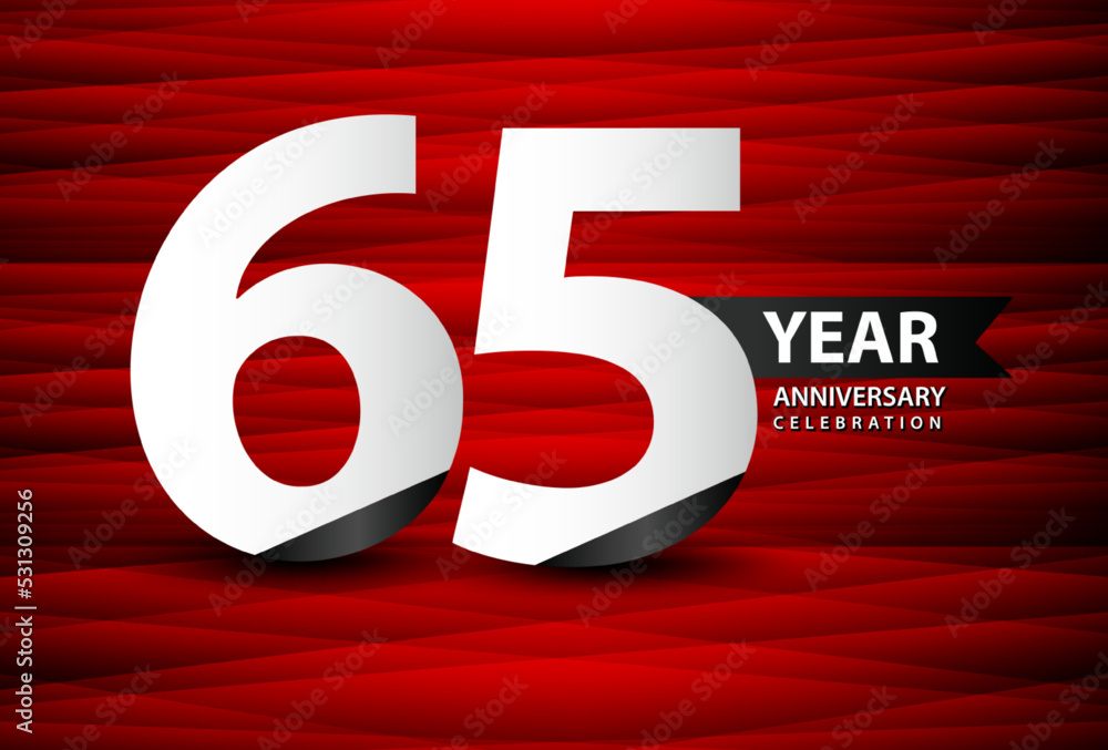 65 Year Anniversary Celebration Logo Vector On Red Background, 65 ...