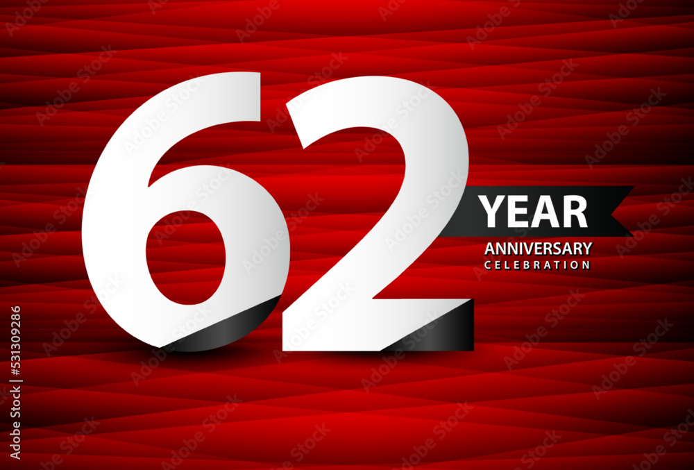 62 Year Anniversary Celebration Logo Vector On Red Background, 62 ...