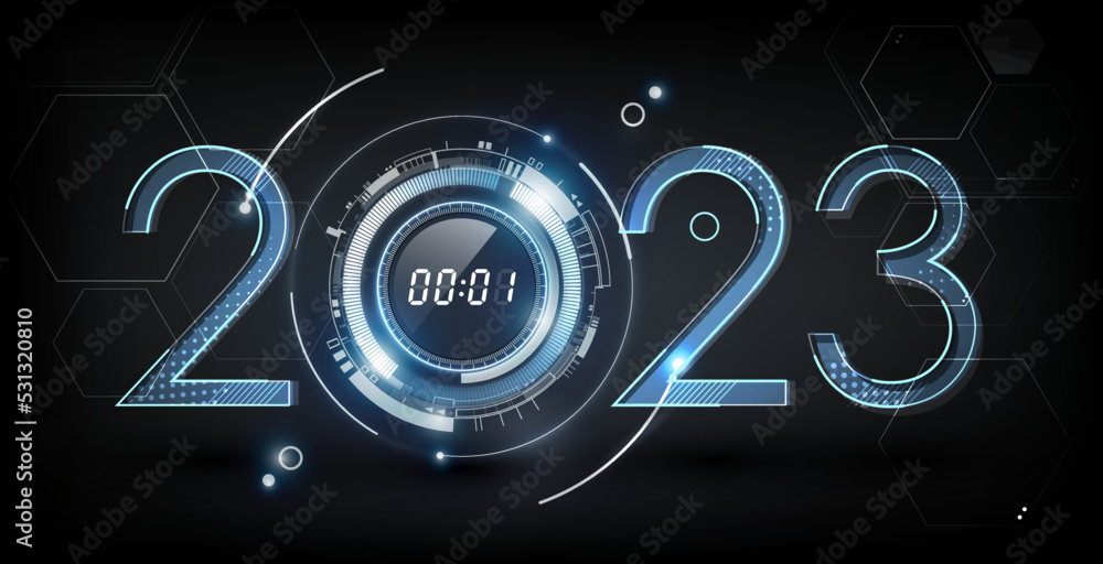 Happy New Year 2023 celebration with abstract digital clock on ...