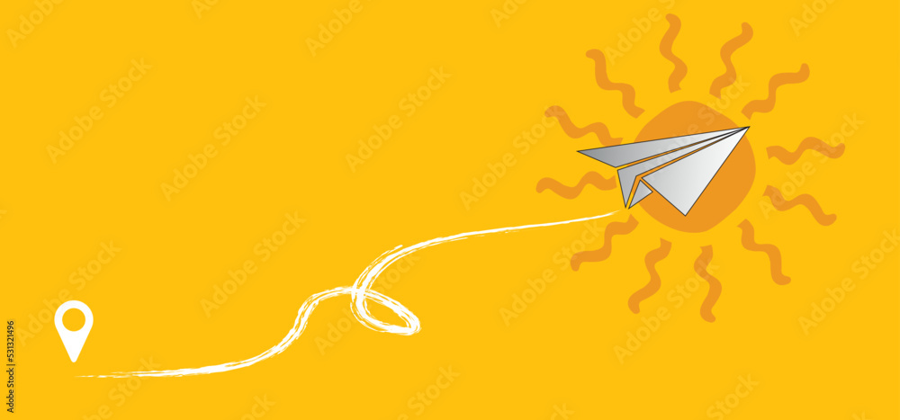 Soaring air plane line path. Take Off airplane, flight route with start ...