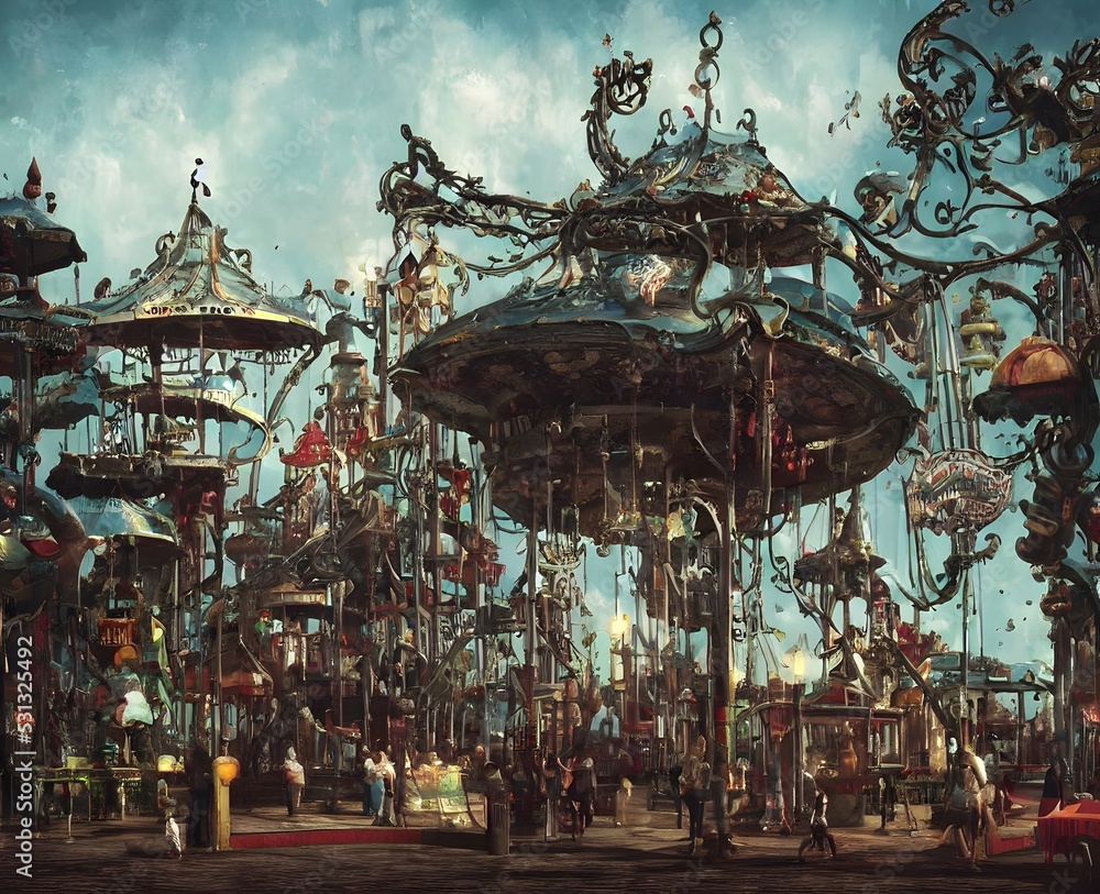 amusement park, monster and horror theme. Horror-themed food booths ...