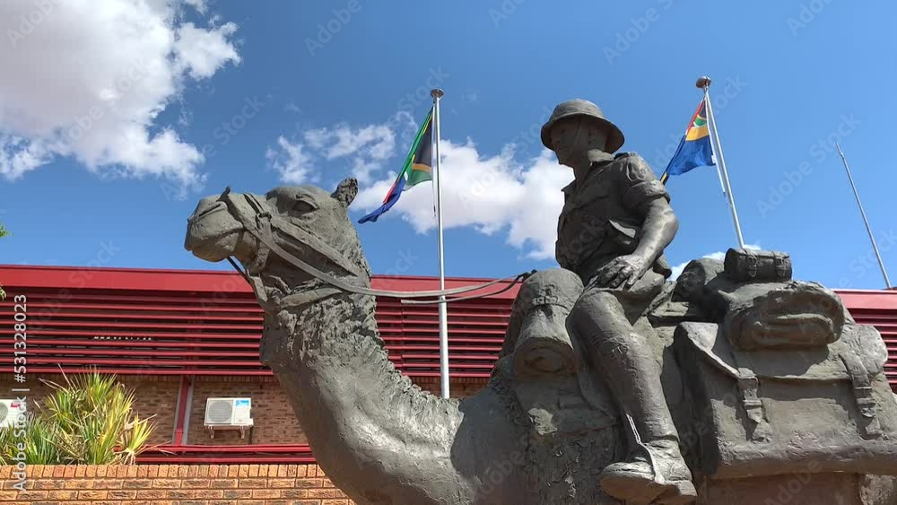 Statue of camel and rider by Police Station in Upington, South Africa ...