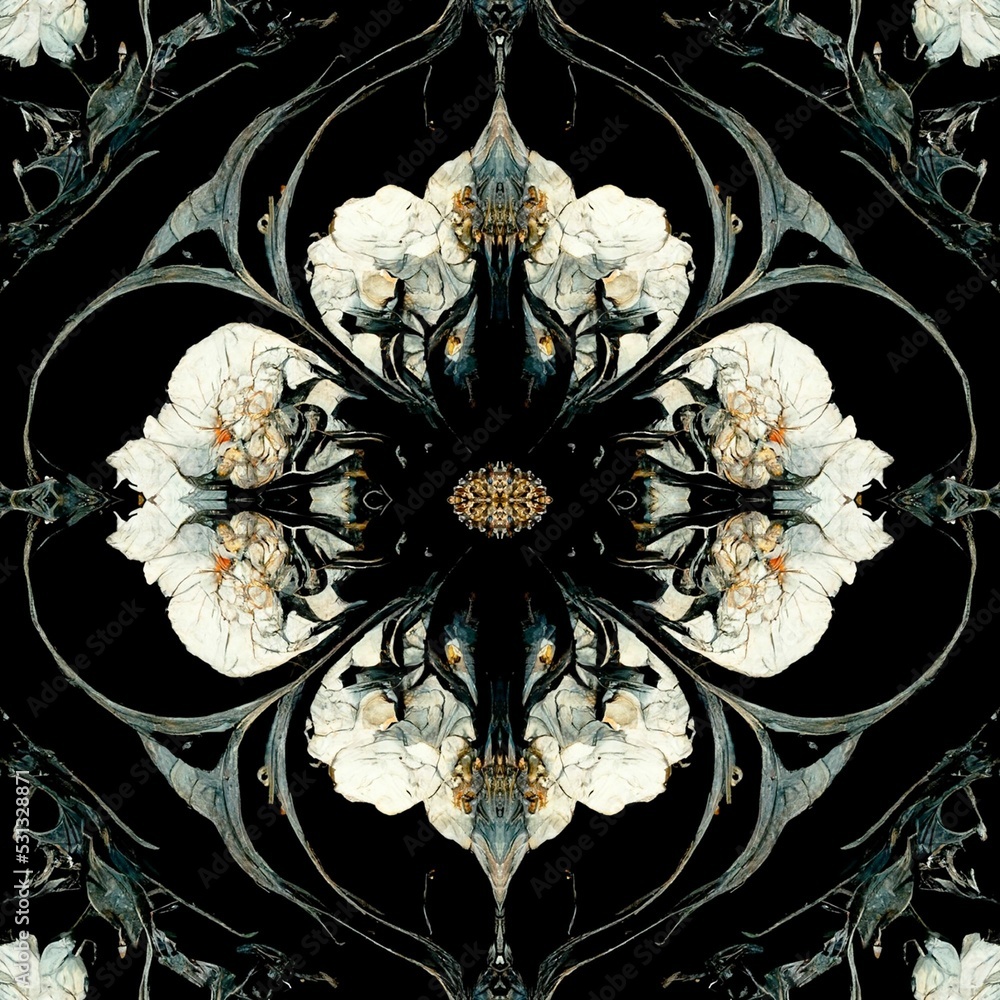 Dark gothic seamless pattern with floral elements, a mystical and ...