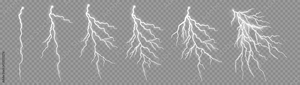 Thunder storm realistic lightning. Sparks electrical and stars. Symbol ...