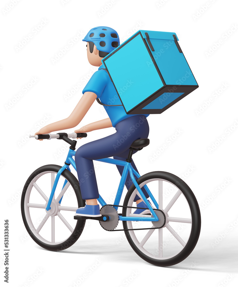 Courier bicycle delivery man with parcel box on the back, 3d rendering ...