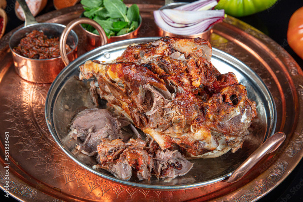 Roasting Head Of A Lamb Traditional Turkish Offal Food Kelle Sogus Lamb Head Meat With Brain